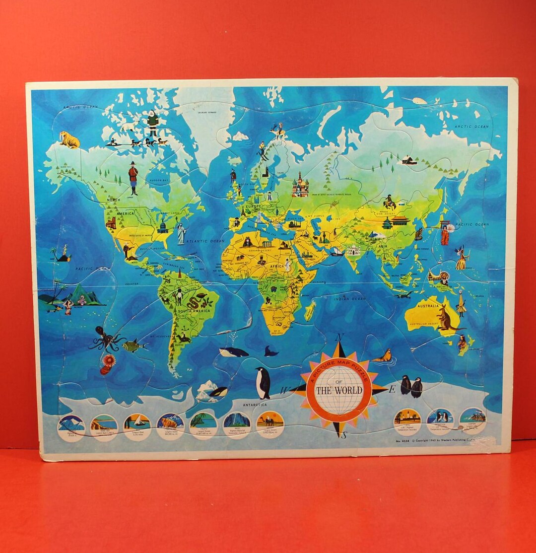 Vintage Picture Map of World Frame Tray Puzzle - Western Publishing ...