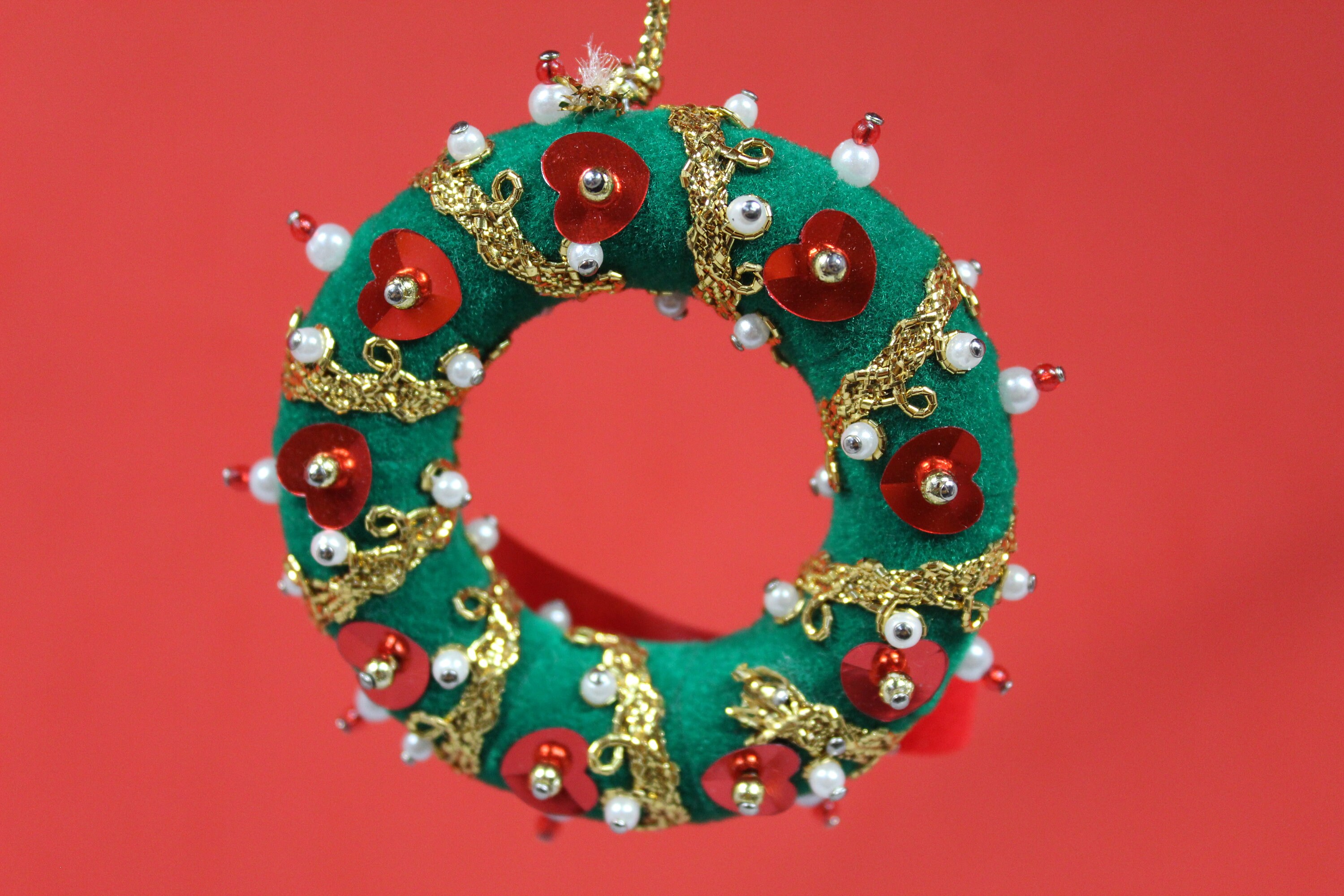 Sequin and Beaded Handmade Vintage Christmas Ornament Wreath - Etsy