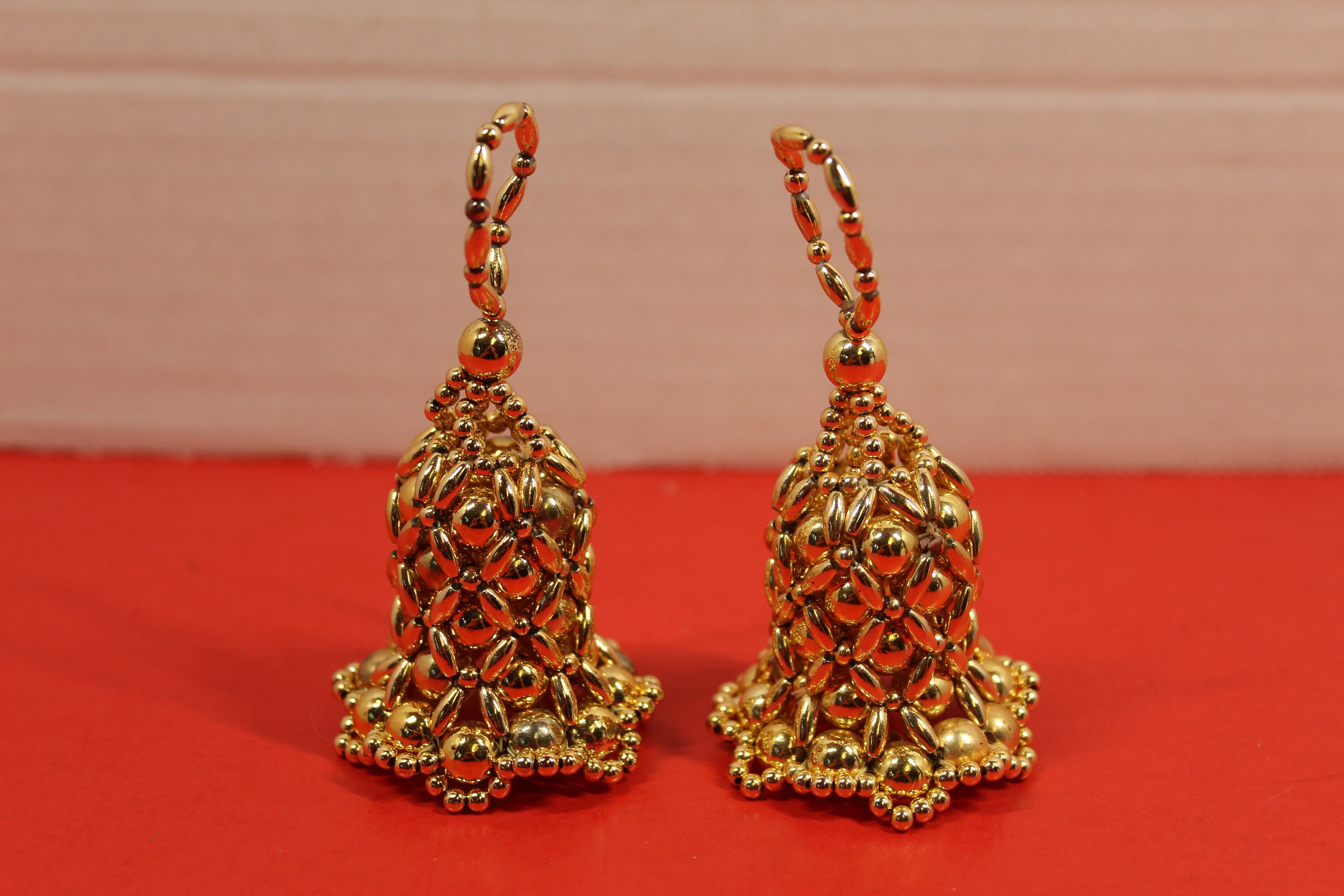 Vintage Christmas Ornament Beaded Bells / Set of 2 Handmade Gold Tone ...