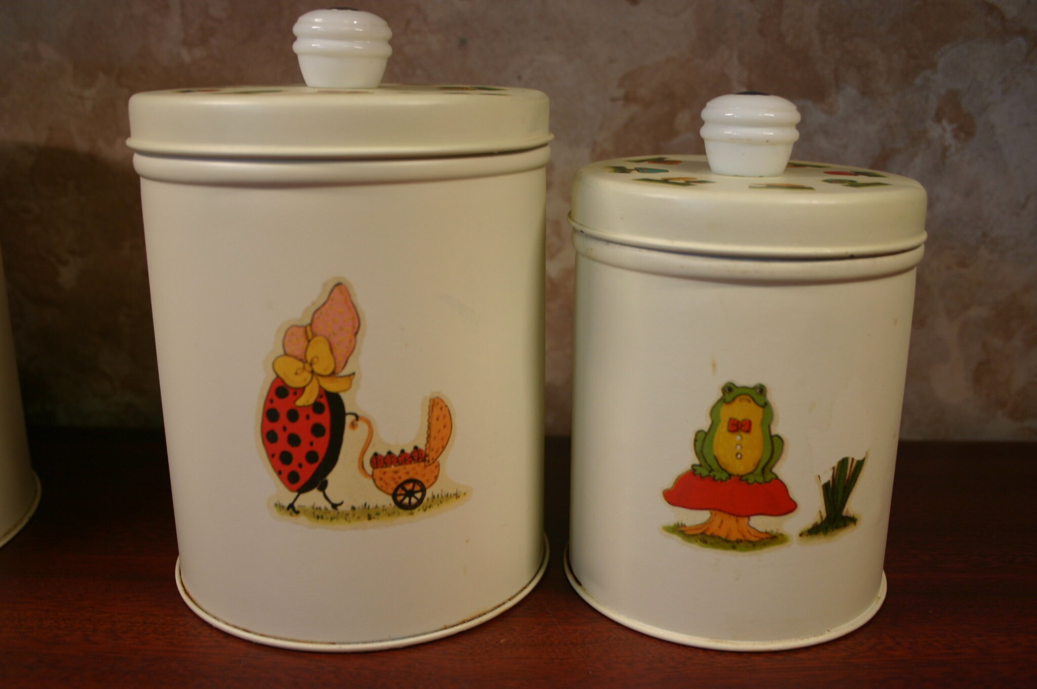 Vintage Metal Canister Set of 4 / off White / Ladybug Frog | Etsy