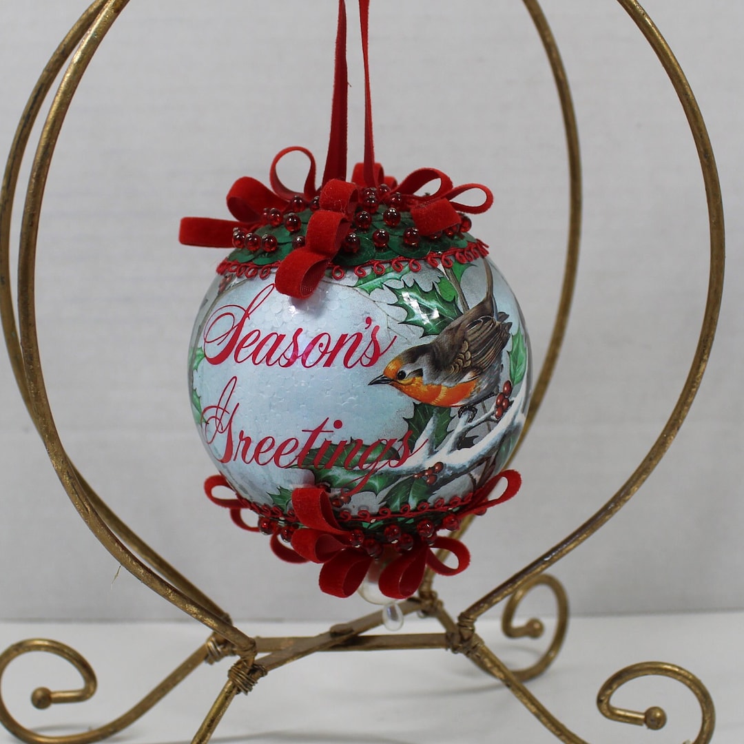 Bead & Sequin Push Pin Styrofoam Christmas Ornament / Season's ...