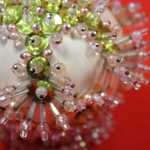Vintage Christmas Handmade Bead & Sequin Push Pin Styrofoam Ball ...