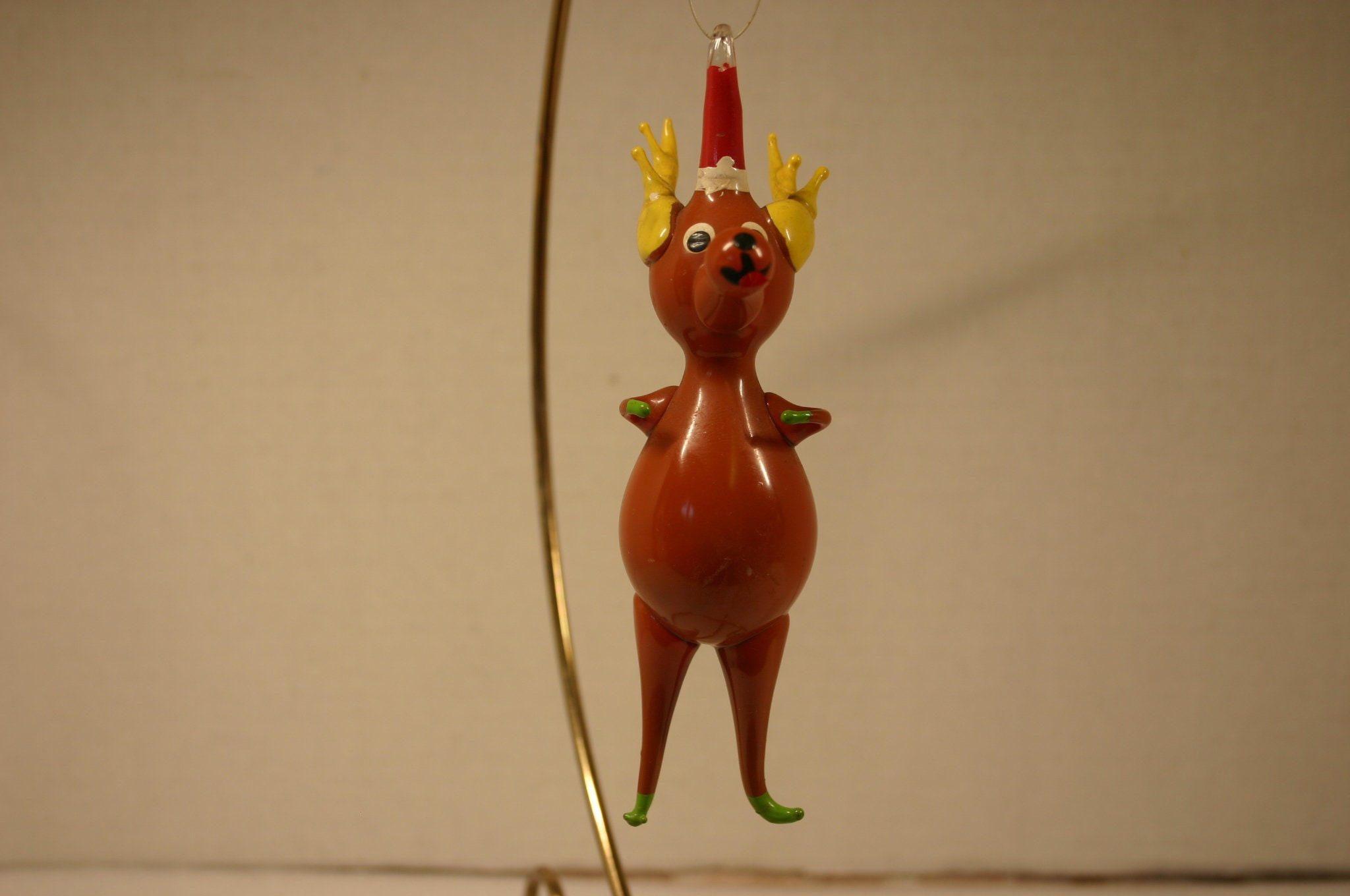 Vintage Glass Reindeer Christmas Ornament / Hand Blown / Hand Painted ...