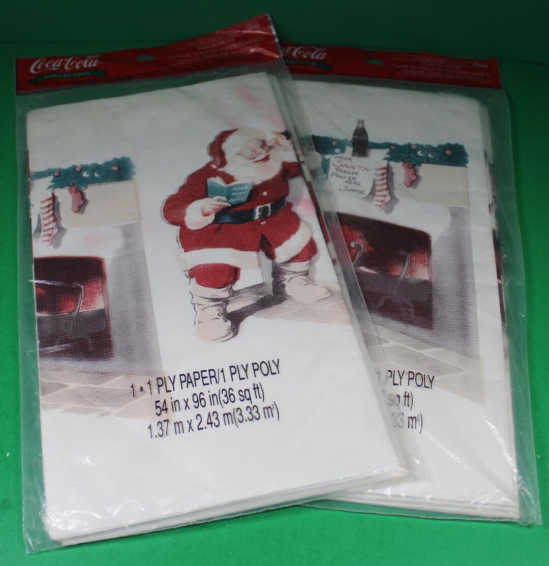 Vintage Coca Cola Christmas Paper Table Cover Santa Claus Set of 2 New ...