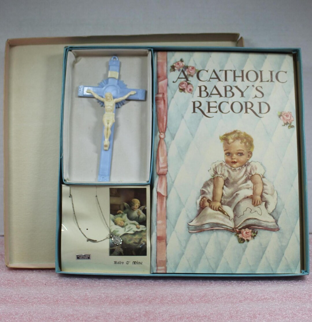 Catholic Baby's Record Book Crucifix and Sterling Silver Necklace ...
