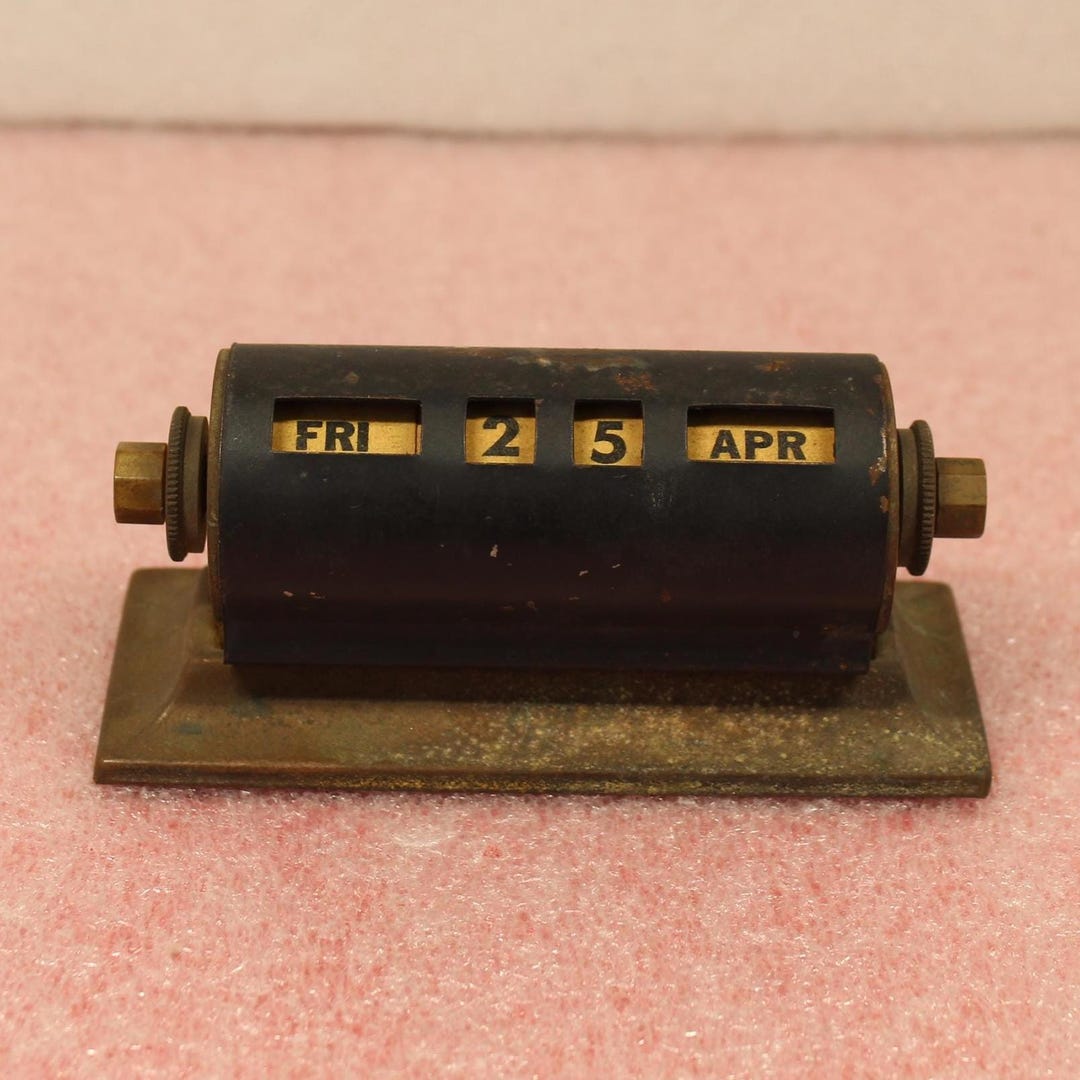 Vintage Perpetual Desk Calendar Park Sherman Metal Manual Rolling ...