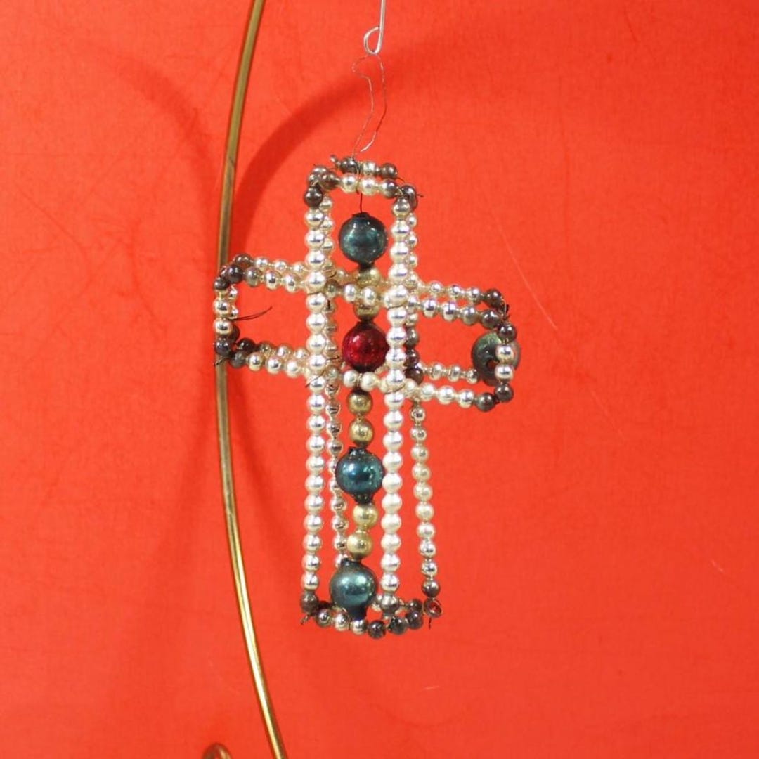 Glass Bead Cross Vintage Christmas or Easter Ornament / Czechoslovakia ...