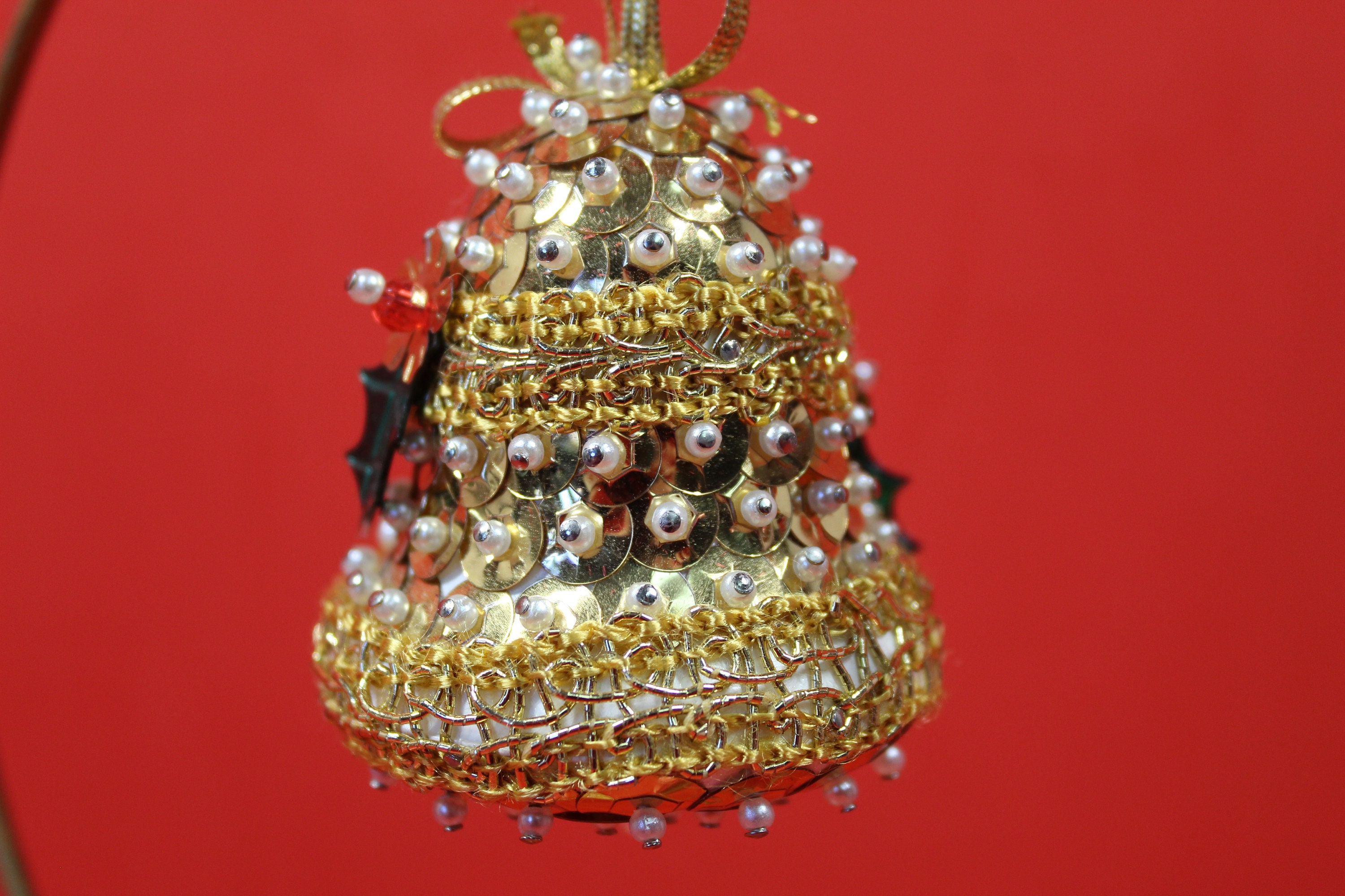 Vintage Christmas Sequin and Bead Bell Shaped Push Pin Ornament ...