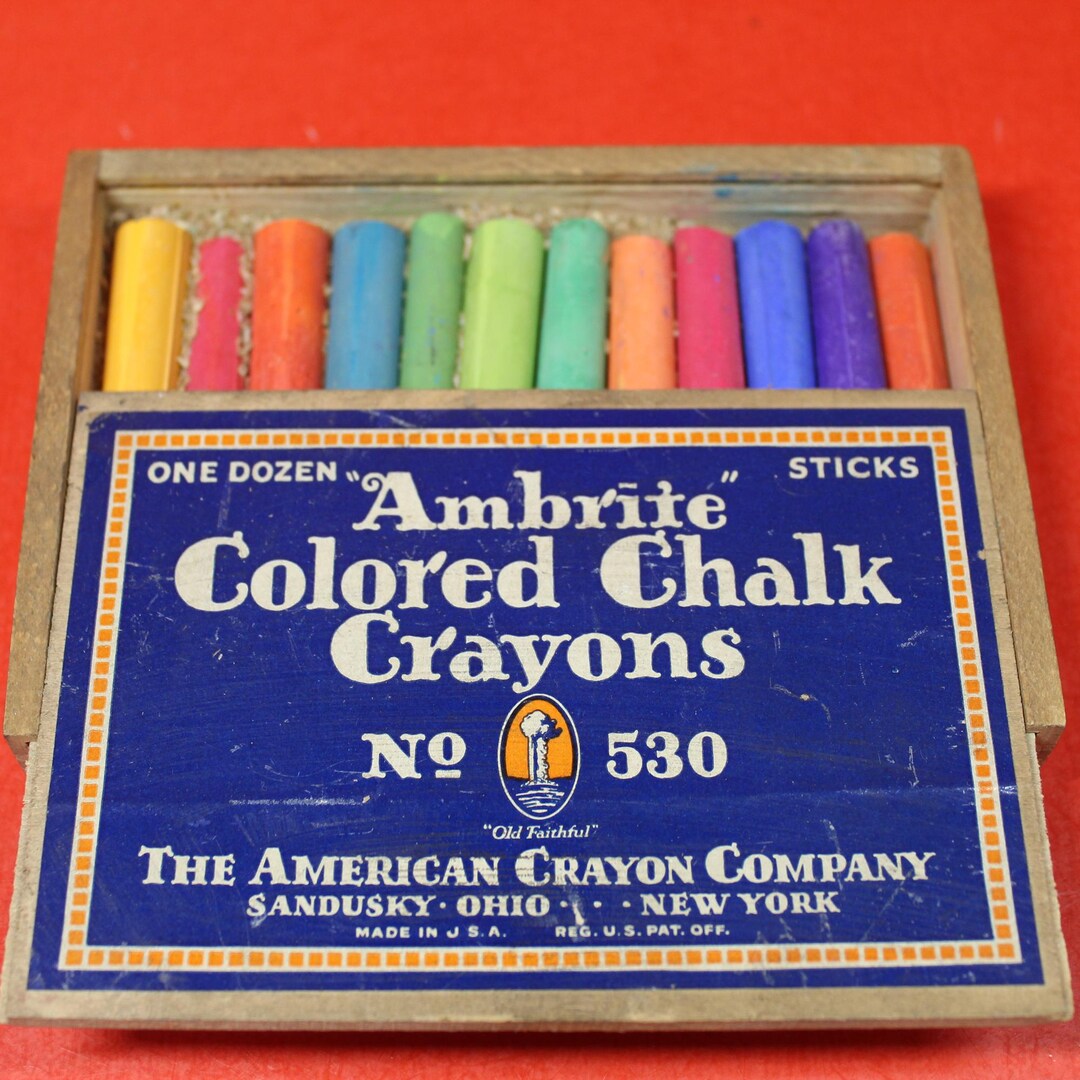 Vintage Ambrite Colored Chalk Crayons One Dozen Sticks in Original Wood ...