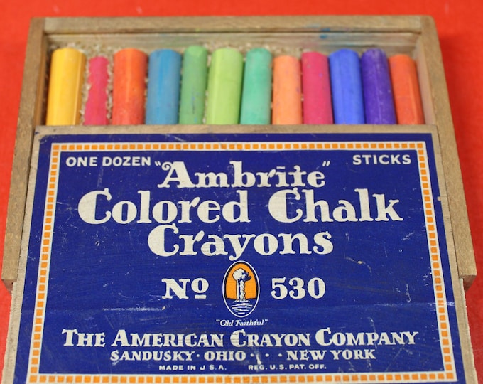 Vintage Ambrite Colored Chalk Crayons One Dozen Sticks in Original Wood ...