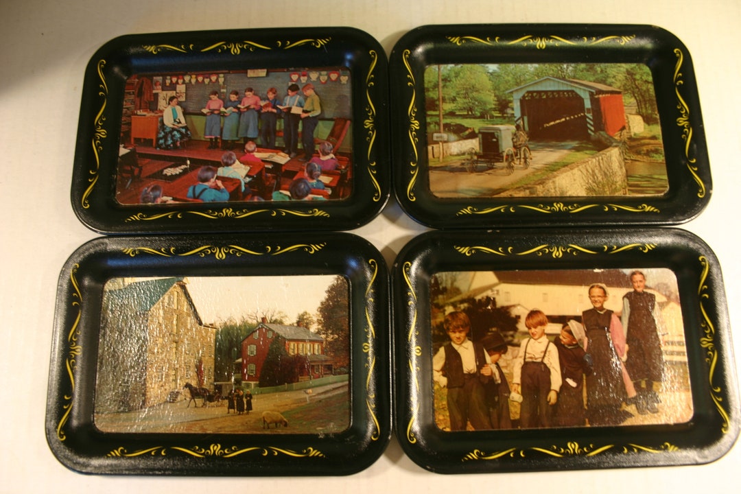 Vintage Metal Mini Trinket Trays Set of 4 / Ohio Art Co. USA ...