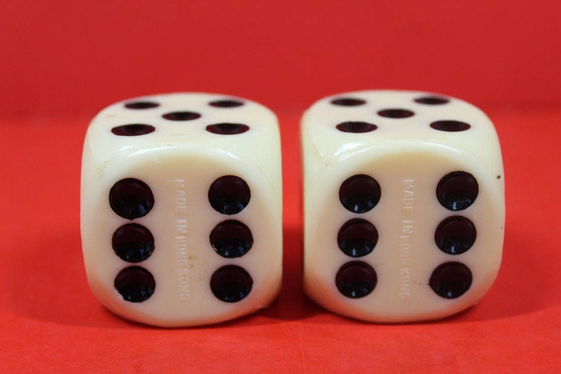 Vintage Large Dice ~ Oversized Black and off White Pair of Dice Made in ...