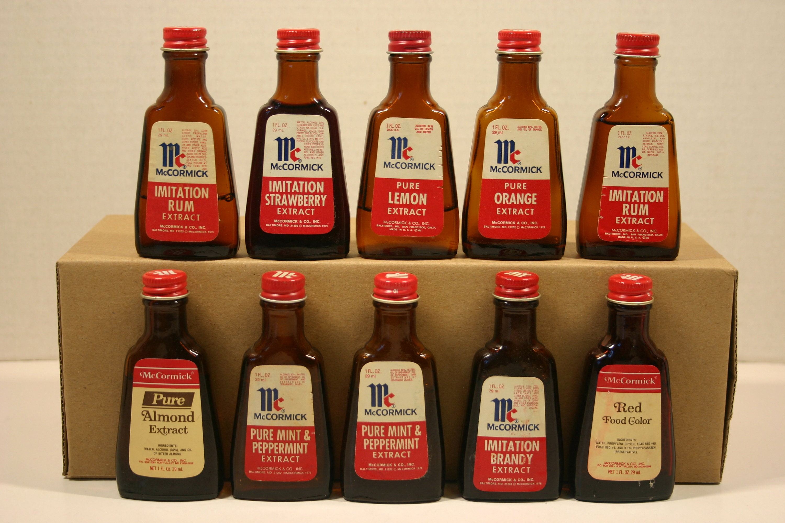 Vintage 1970's Mccormick Pure & Imitation Extracts, Brown Glass Bottles ...