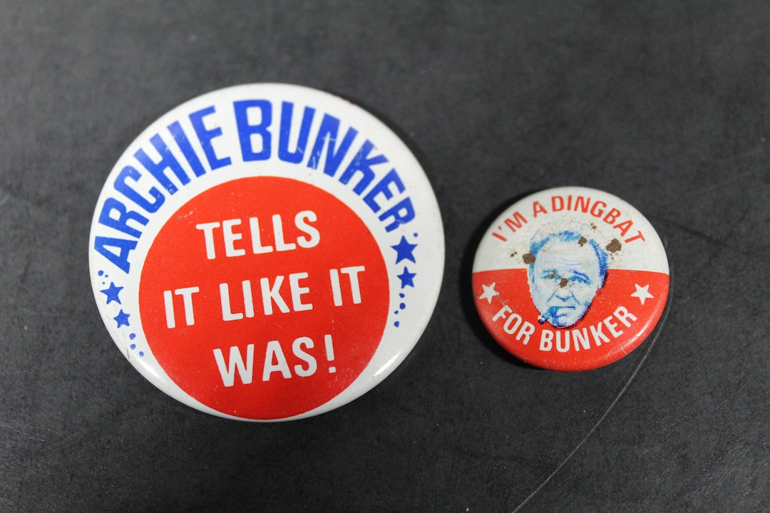 2 TV Archie Bunker Vintage Pin Back Buttons / All in the Family ...