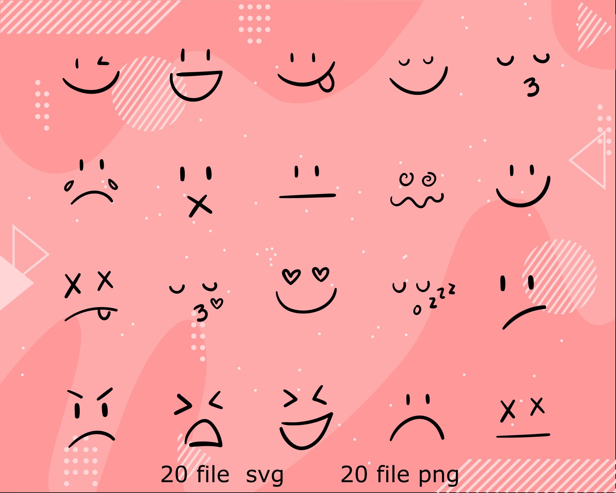 Smiley Face Bundle, Svg Files for Cricut & Silhouette, Black Svg ...