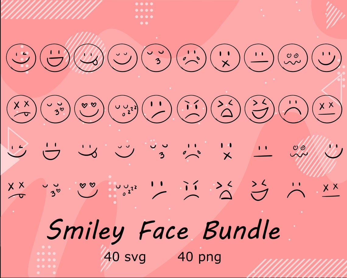 Smiley Face Bundle, Svg Files for Cricut & Silhouette, Black Svg ...