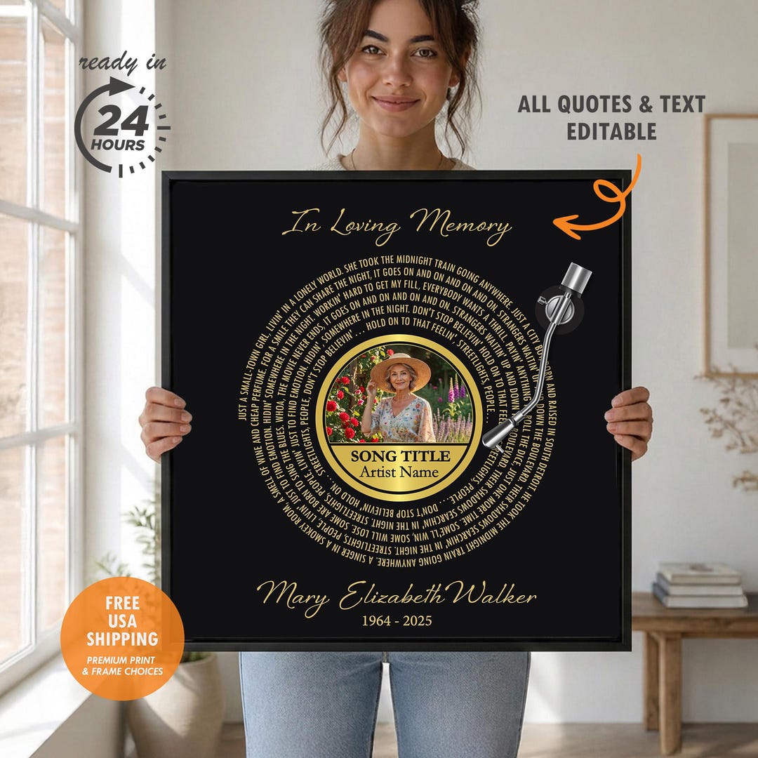 Custom Memorial Canvas With Photo & Song Lyrics | Personalized Sympathy ...