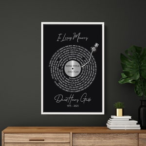 Memorial Gifts Personalized Framed Canvas With Custom Song Lyrics in ...