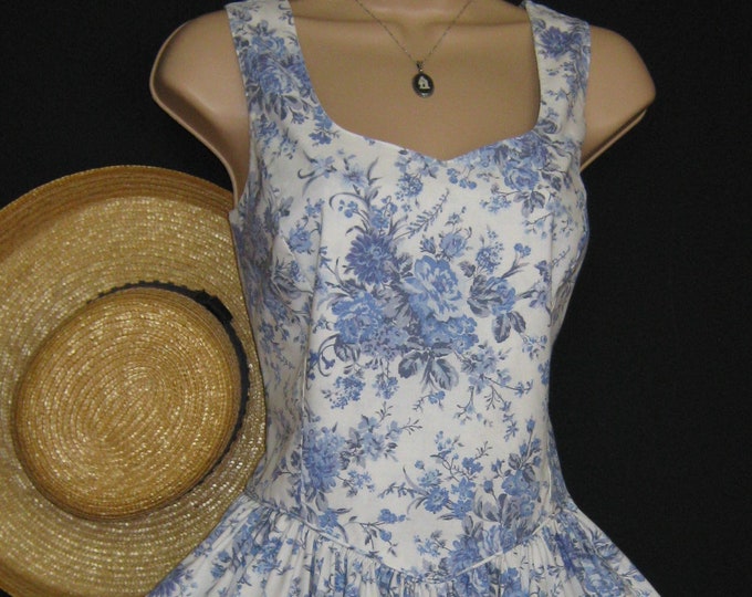 LAURA ASHLEY Vintage Wedgwood Rose Bouquet Cotton Summer Occasion Dress ...
