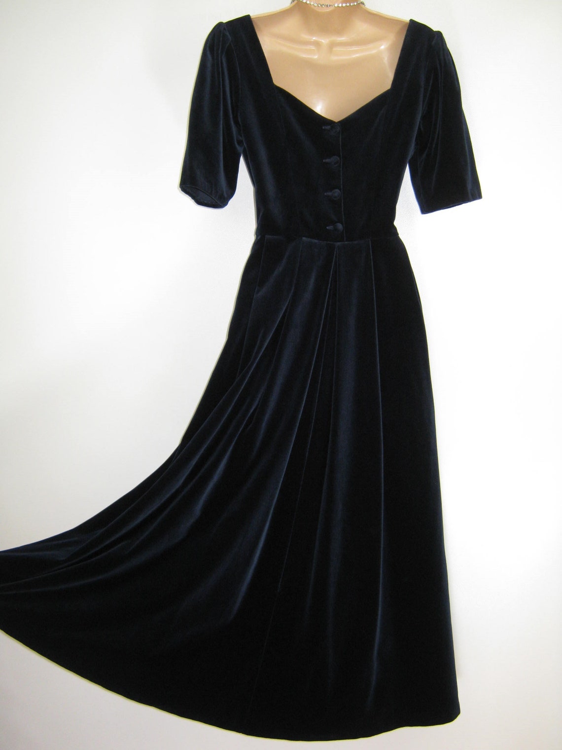 LAURA ASHLEY Vintage Gothic Midnight Blue Velvet Festive Evening Dress ...
