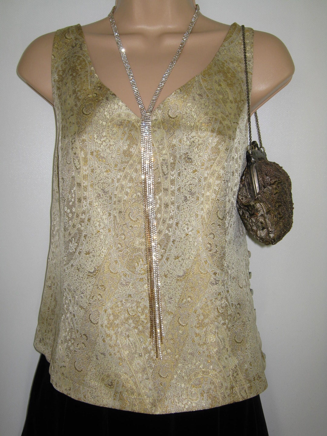 LAURA ASHLEY Vintage Festive Pale Gold Brocade Paisley Evening Vest ...