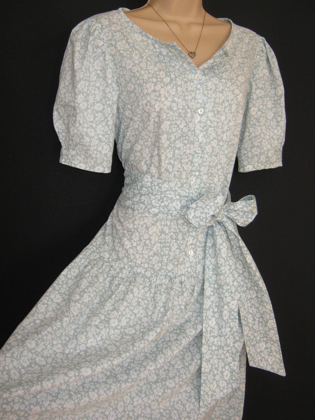 LAURA ASHLEY Vintage Lint Green Ditsy Floral Drop-waist Belted Summer ...