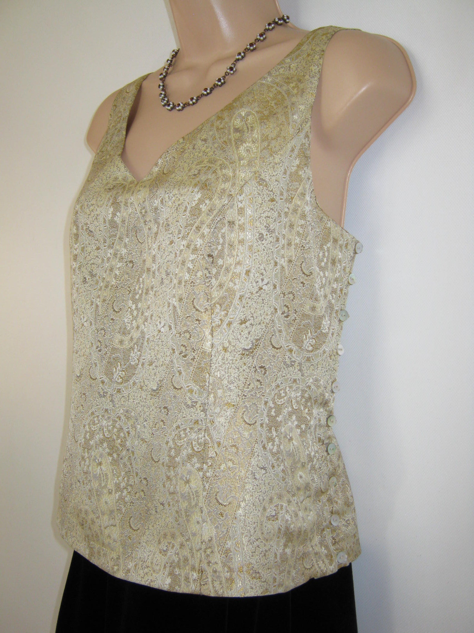 LAURA ASHLEY Vintage Festive Pale Gold Brocade Paisley Evening Vest ...