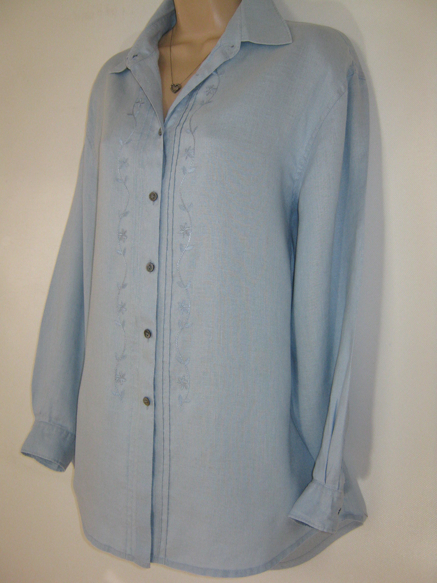 LAURA ASHLEY Vintage Slate Blue Pintuck Floral Embroidered - Etsy