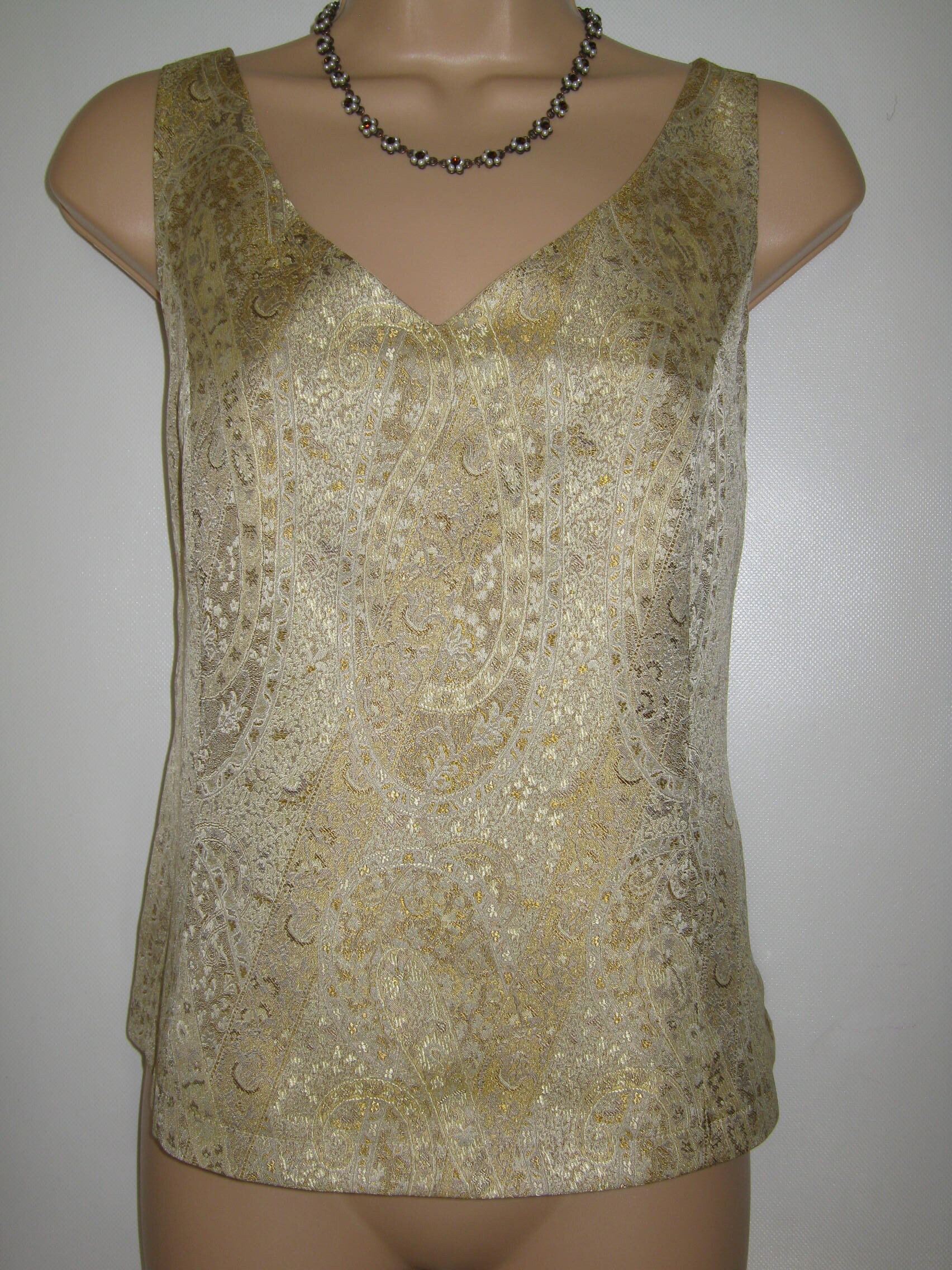 LAURA ASHLEY Vintage Festive Pale Gold Brocade Paisley Evening Vest ...