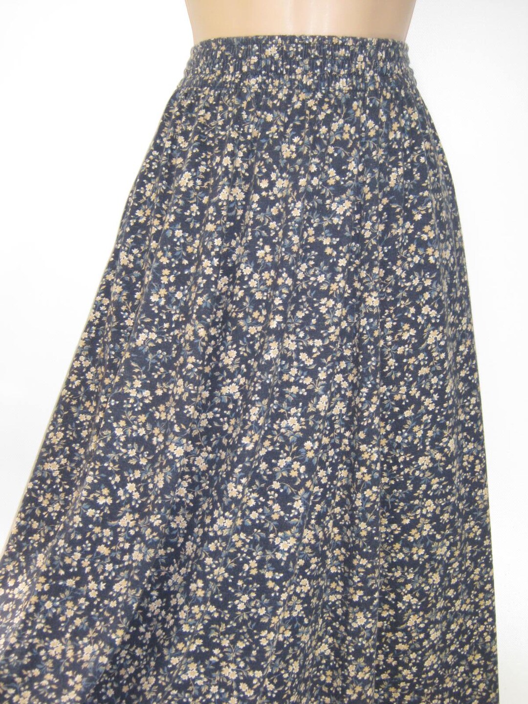 LAURA ASHLEY Vintage Navy Viola Floral Cotton Jersey Elastic Waist Long ...