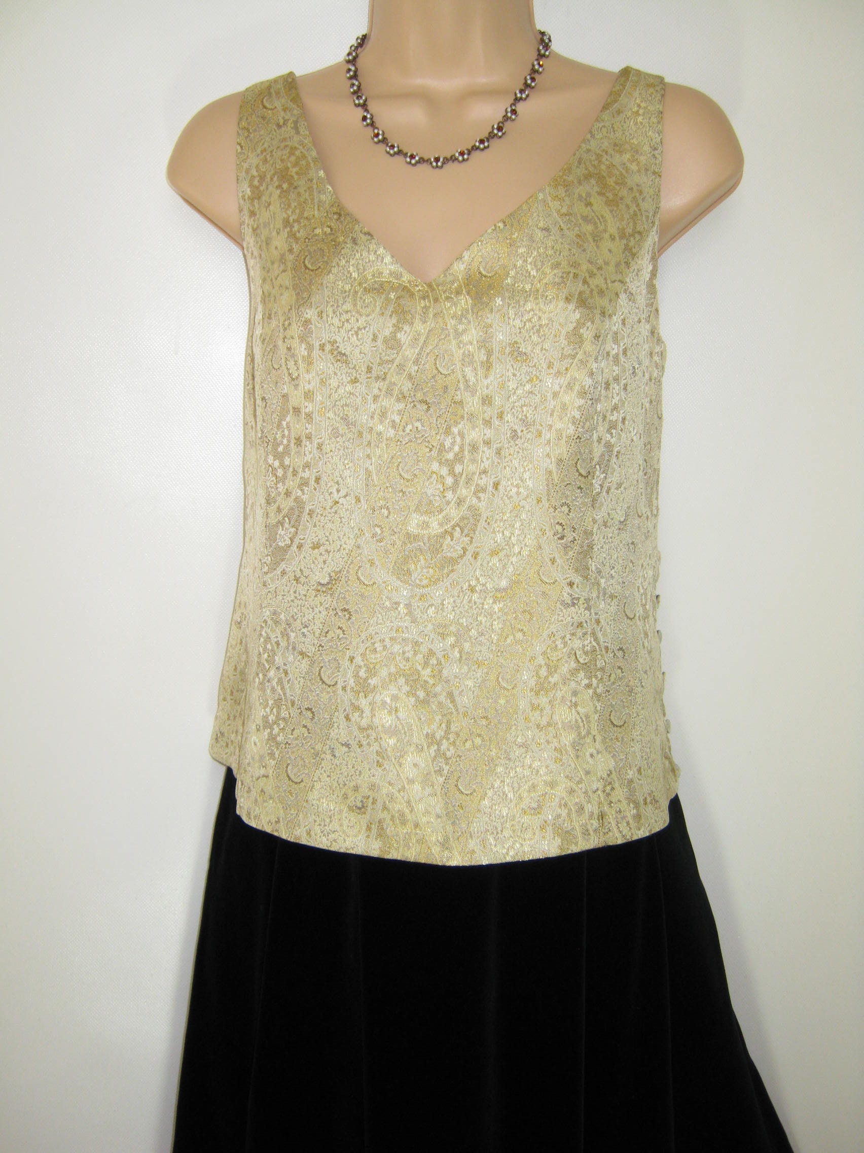 LAURA ASHLEY Vintage Festive Pale Gold Brocade Paisley Evening Vest ...