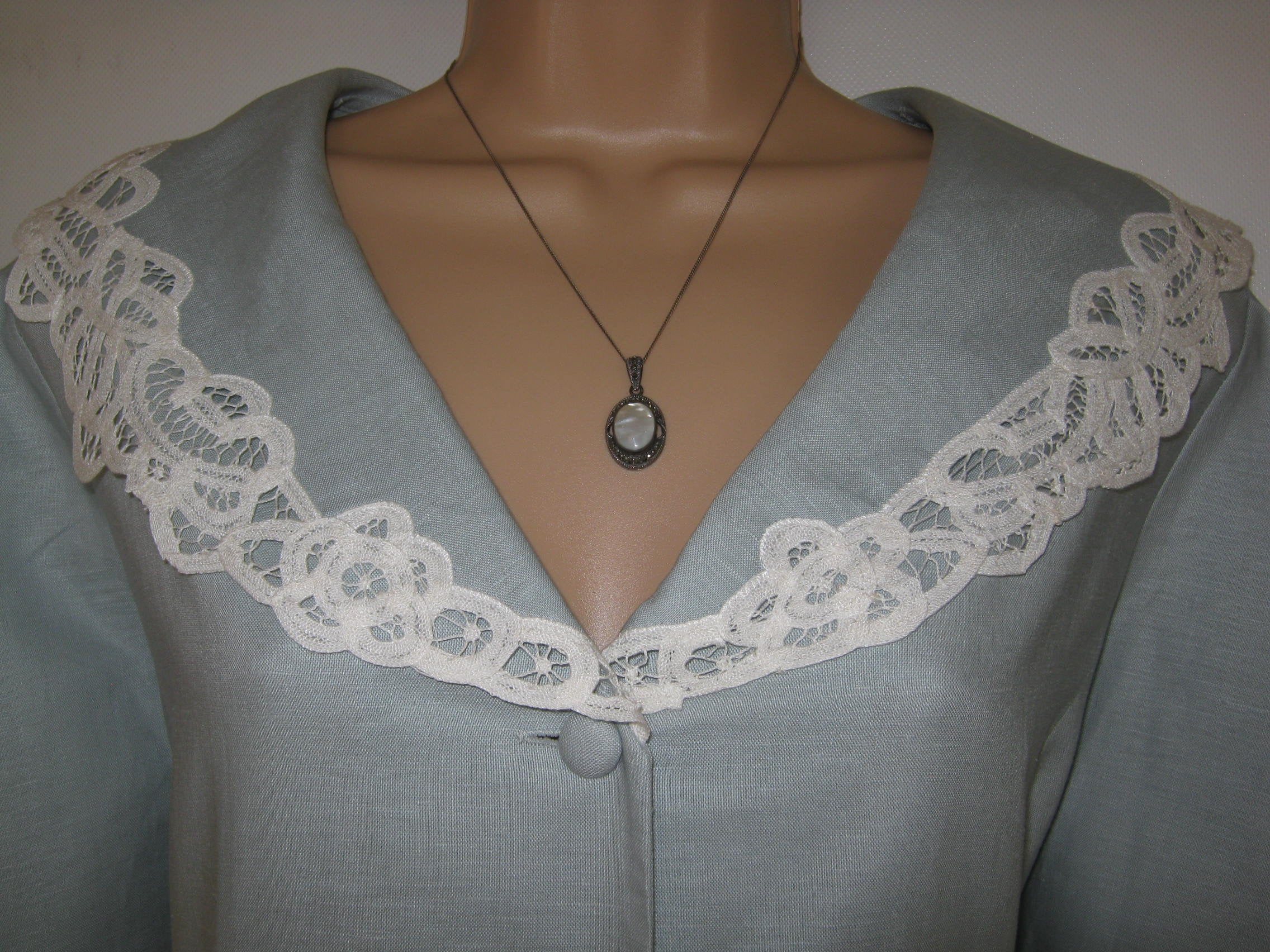 LAURA ASHLEY Vintage Marble Colonial Edwardian Style Lace Collar Summer ...