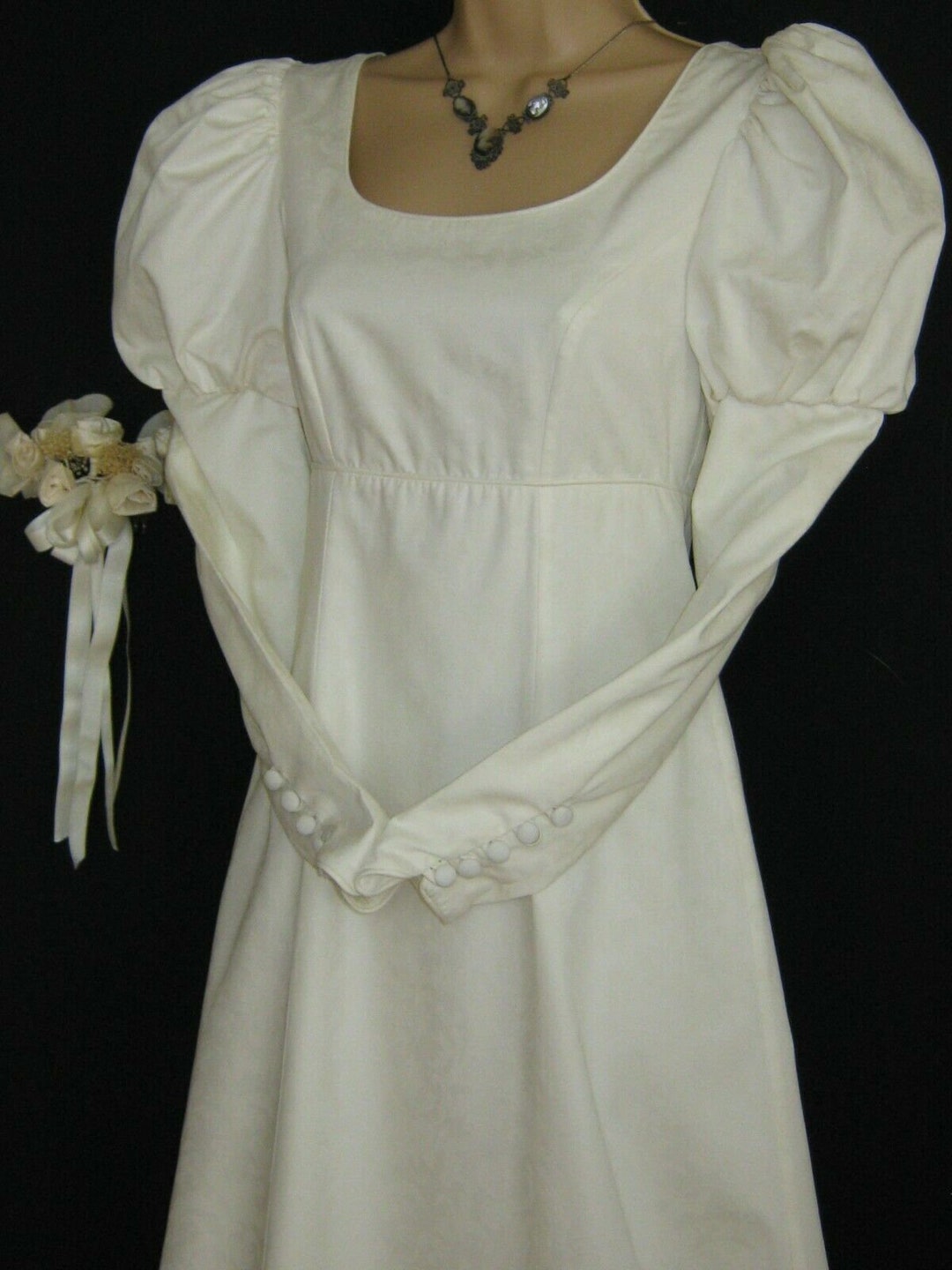 LAURA ASHLEY Vintage Regency Jane Austen Style Ivory Damask Bridal Gown ...