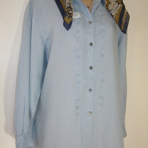 LAURA ASHLEY Vintage Slate Blue Pintuck Floral Embroidered 100% Linen ...