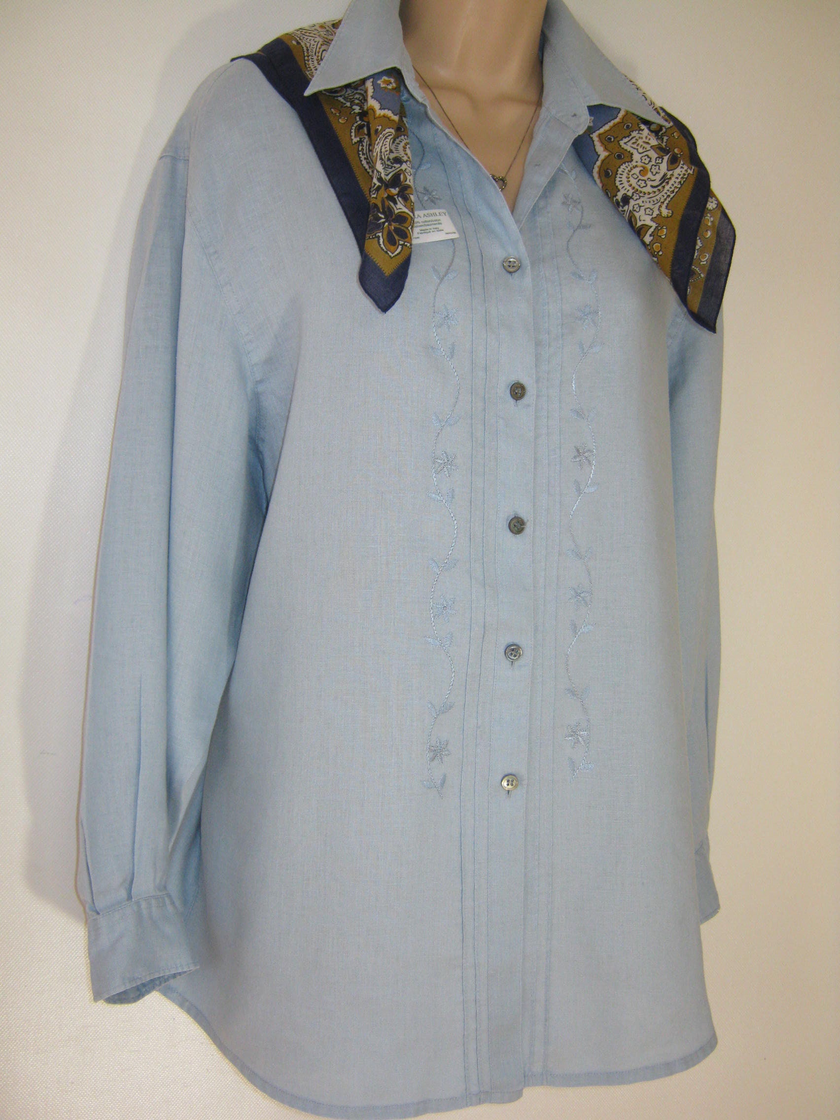 LAURA ASHLEY Vintage Slate Blue Pintuck Floral Embroidered - Etsy