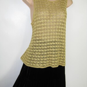 LAURA ASHLEY Vintage Gold Beaded Crochet Stretch Knit Festive Party Top ...