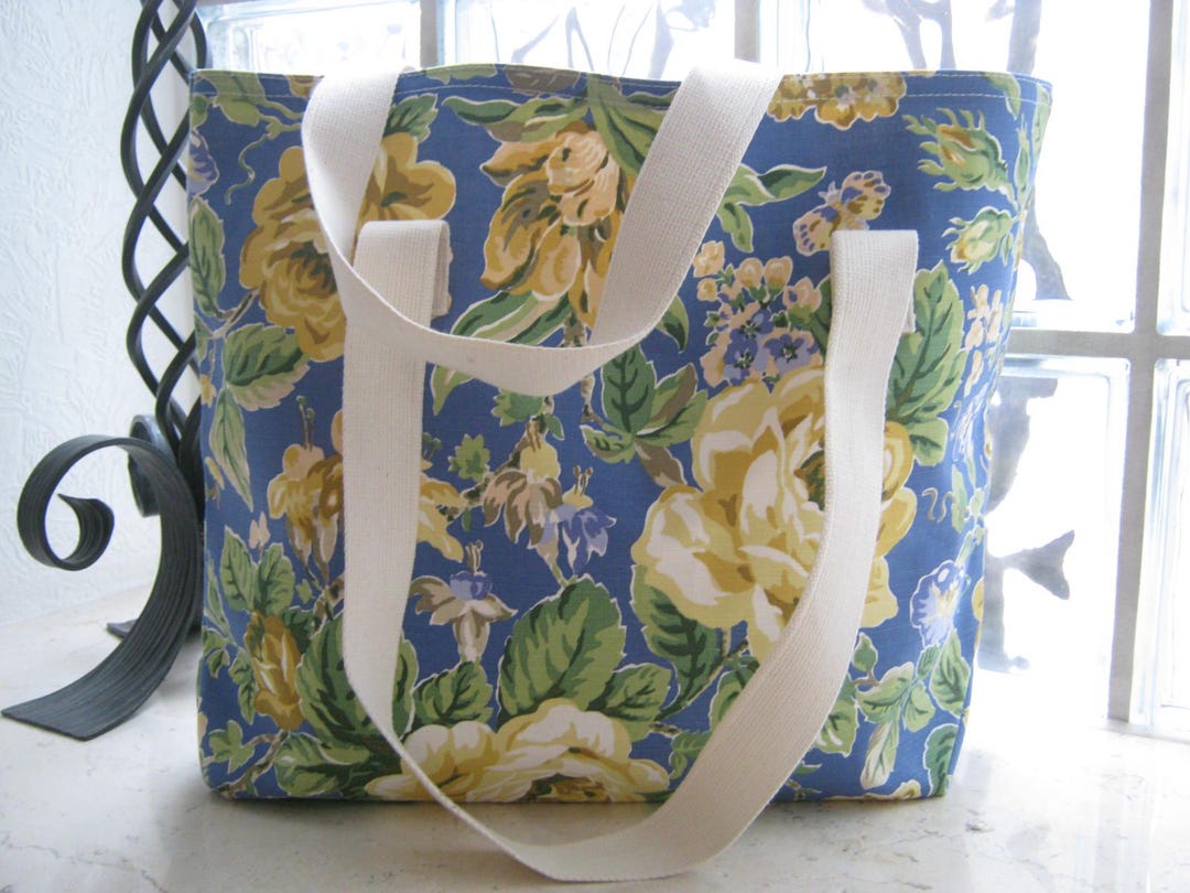 LAURA ASHLEY Vintage Mediterranean Blue Floral Canvas Shopper Tote Bag ...