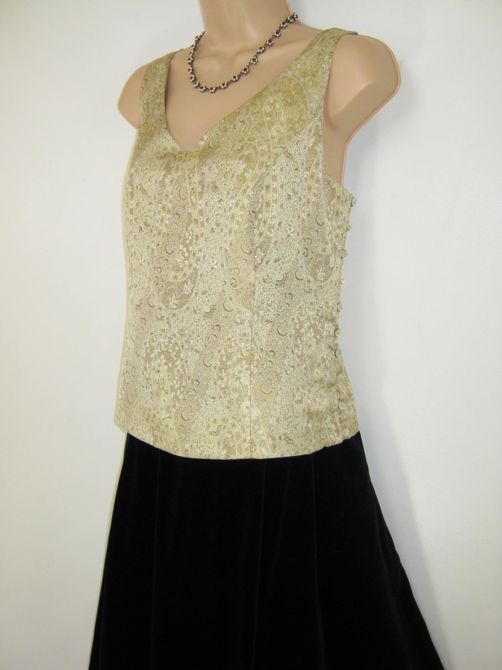 LAURA ASHLEY Vintage Festive Pale Gold Brocade Paisley Evening Vest ...