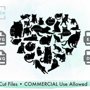 Cat Heart Svg Cat Svg Heart Svg Cat Silhouette Animal Svg Cat Love Svg ...