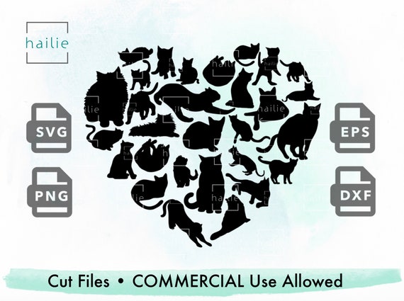 Cat Heart Svg Cat Svg Heart Svg Cat Silhouette Animal - Etsy