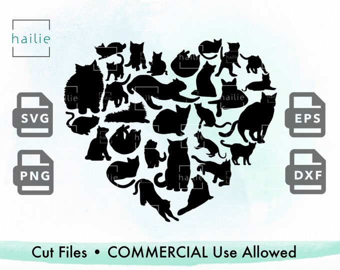 Cat Heart Svg Cat Svg Heart Svg Cat Silhouette Animal Svg Cat Love Svg ...