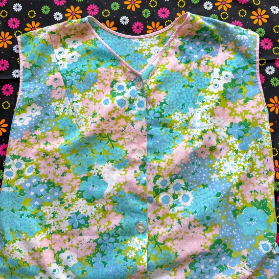 1960s Vintage Blue Floral Button Up House Dress || XL… - Gem