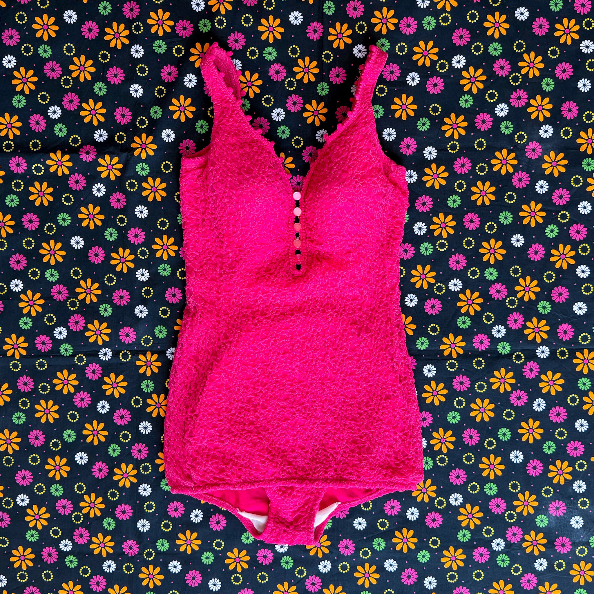 1960s Vintage One Piece Pink Bathing Suit M Darlene Swim Wear Textured ...