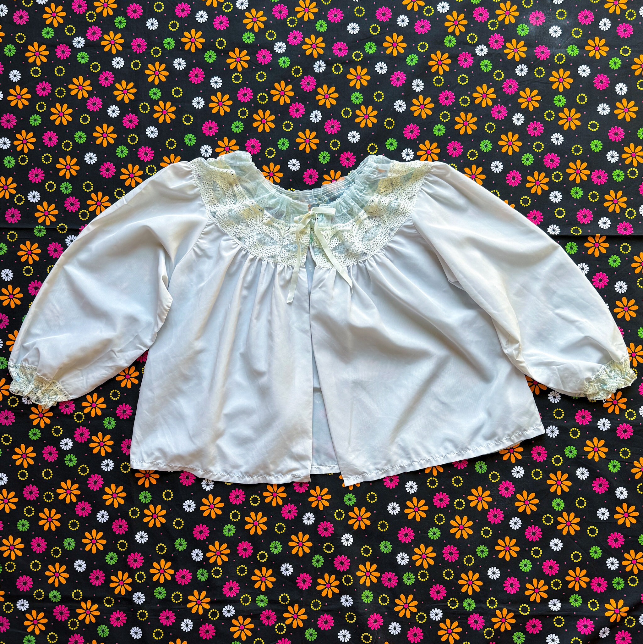 1960s Vintage Blue Bed Jacket OSFM Fern Lingerie Pajama Lounge Satin ...