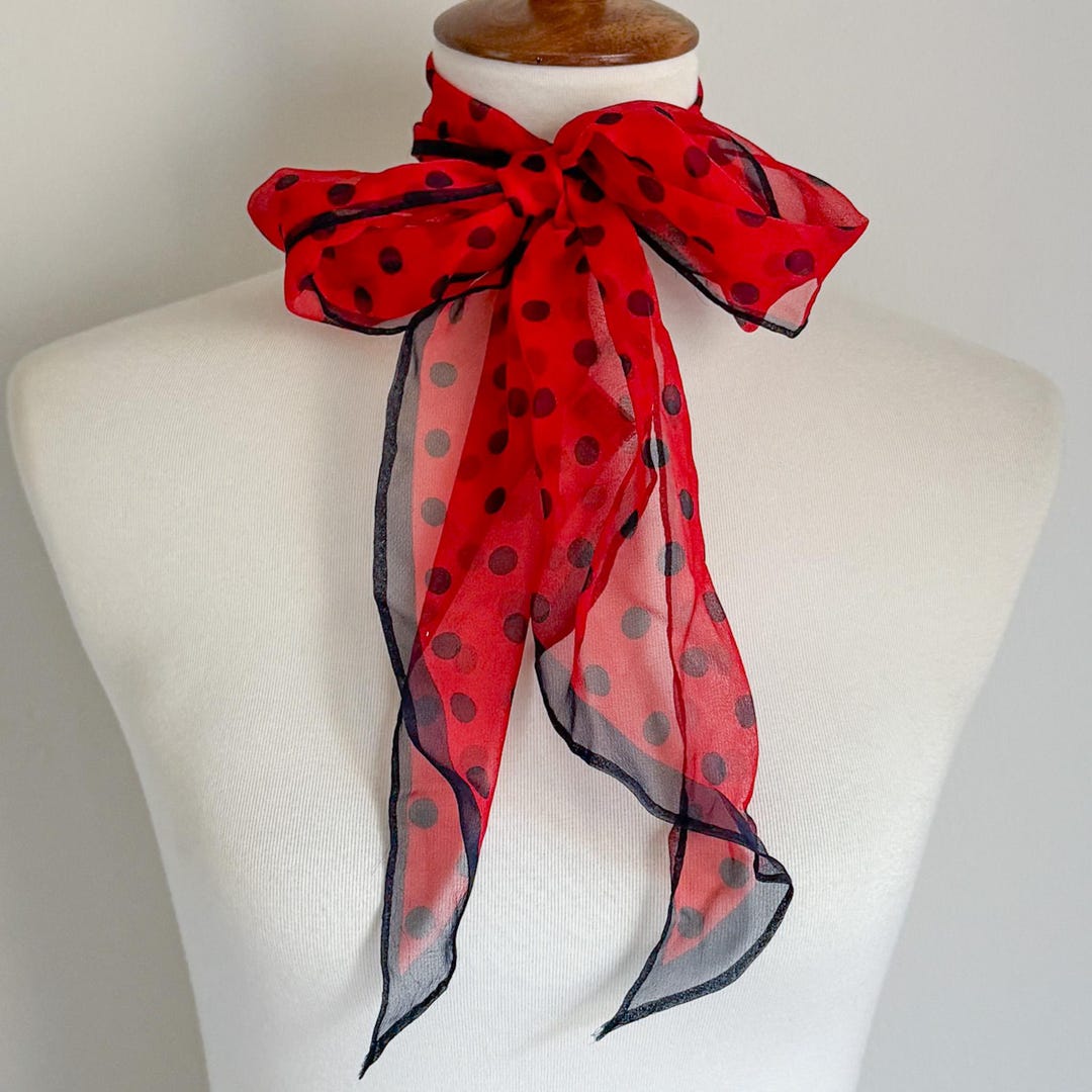 1960s Vintage Red & Black Polka Dot Ray Strauss Scarf || Mod Retro Neck ...