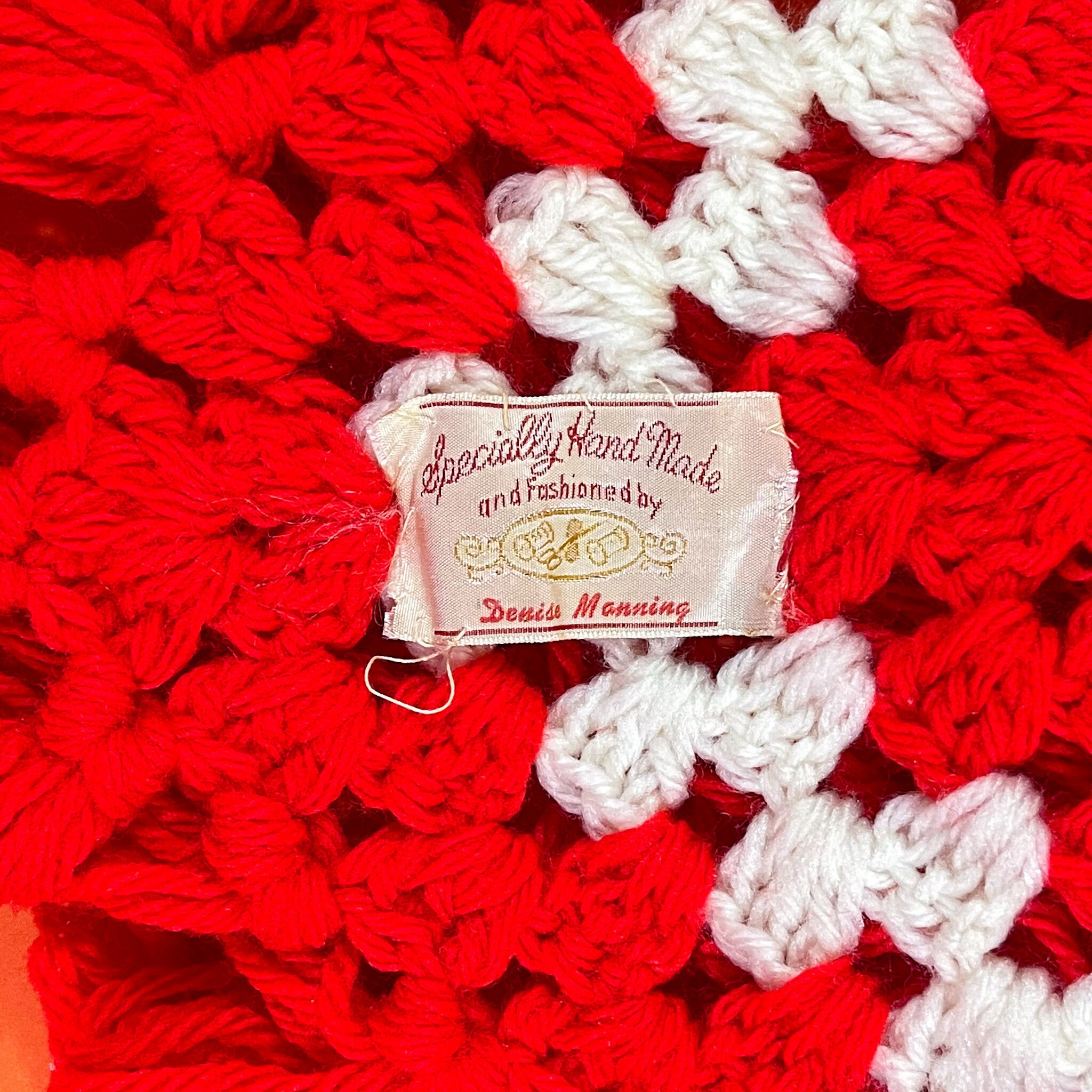60s 70s Vintage Handmade Red & White Shawl || OS || Knitwear With ...