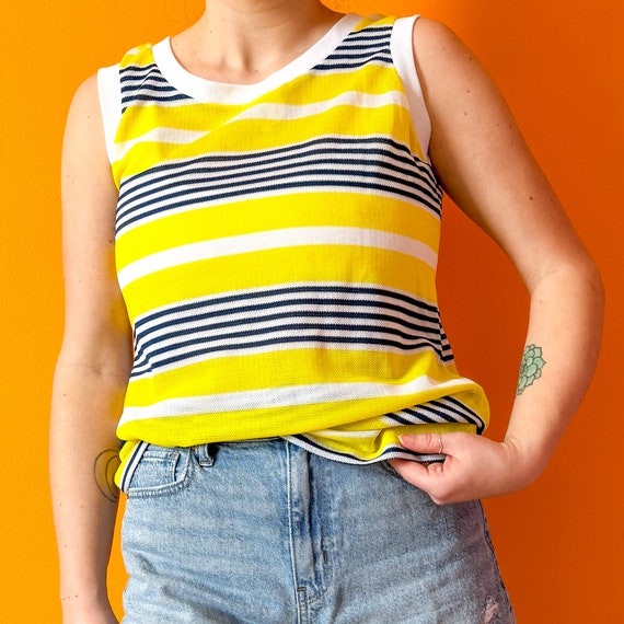 1960s Vintage Catalina Yellow & Blue Striped Tank Top… - Gem