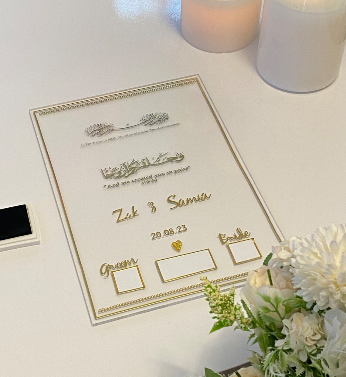 Personalised Nikah Acrylic Board, Fingerprint Contract, Wedding Fun ...
