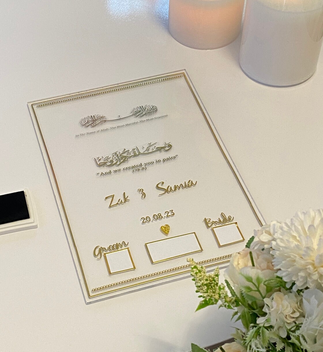 Personalised Nikah Acrylic Board, Fingerprint Contract, Wedding Fun ...