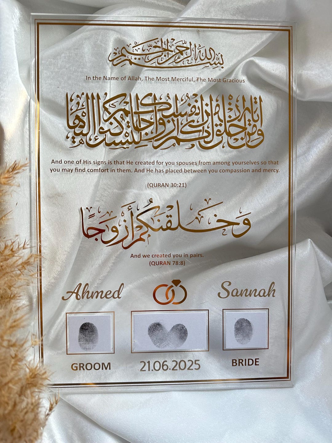 Personalised Islamic Nikah Acrylic Board, Fingerprint Contract, Wedding ...